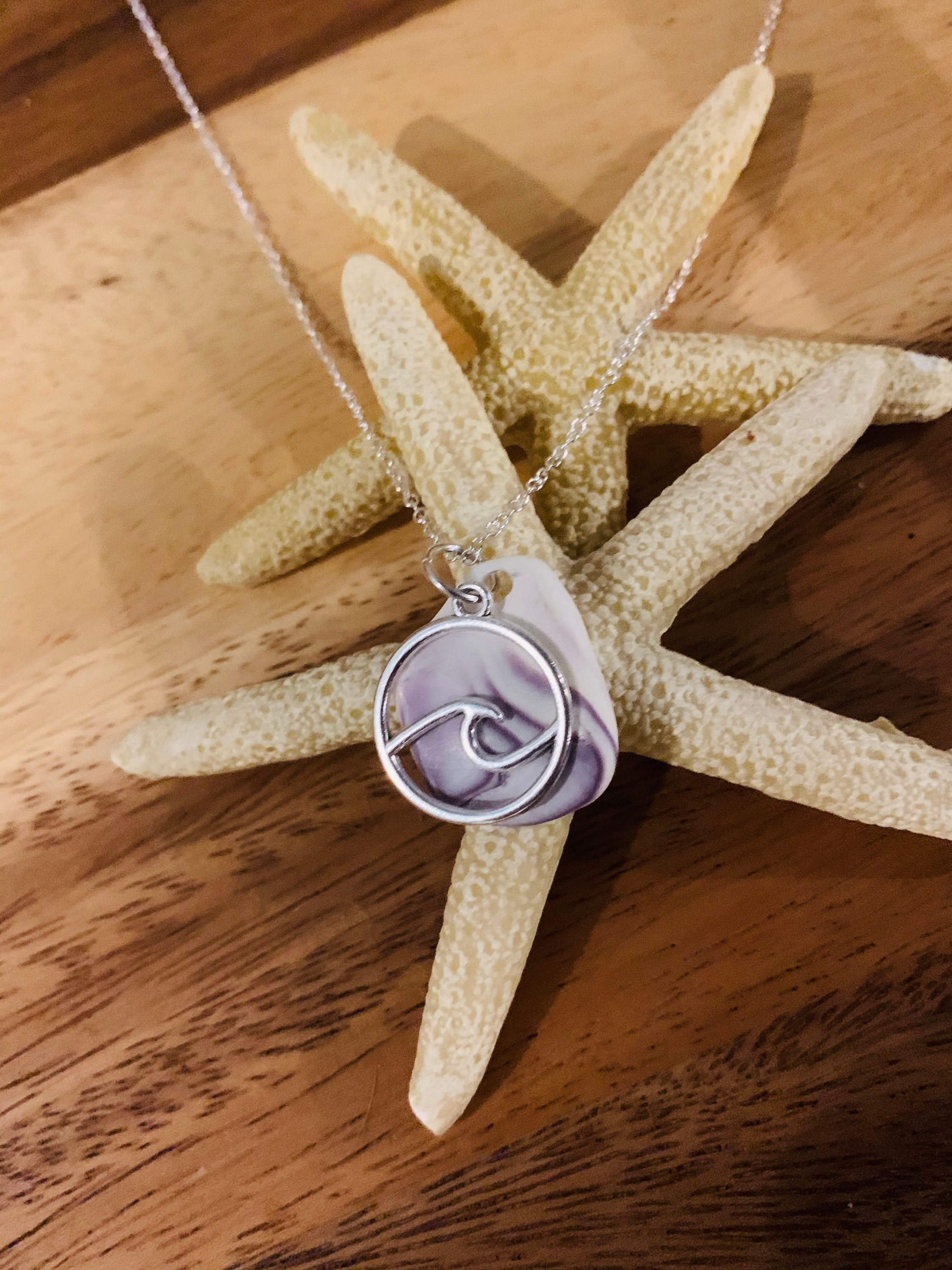 Genuine Purple Wampum Shell Necklace With Wave Charm - Etsy Israel