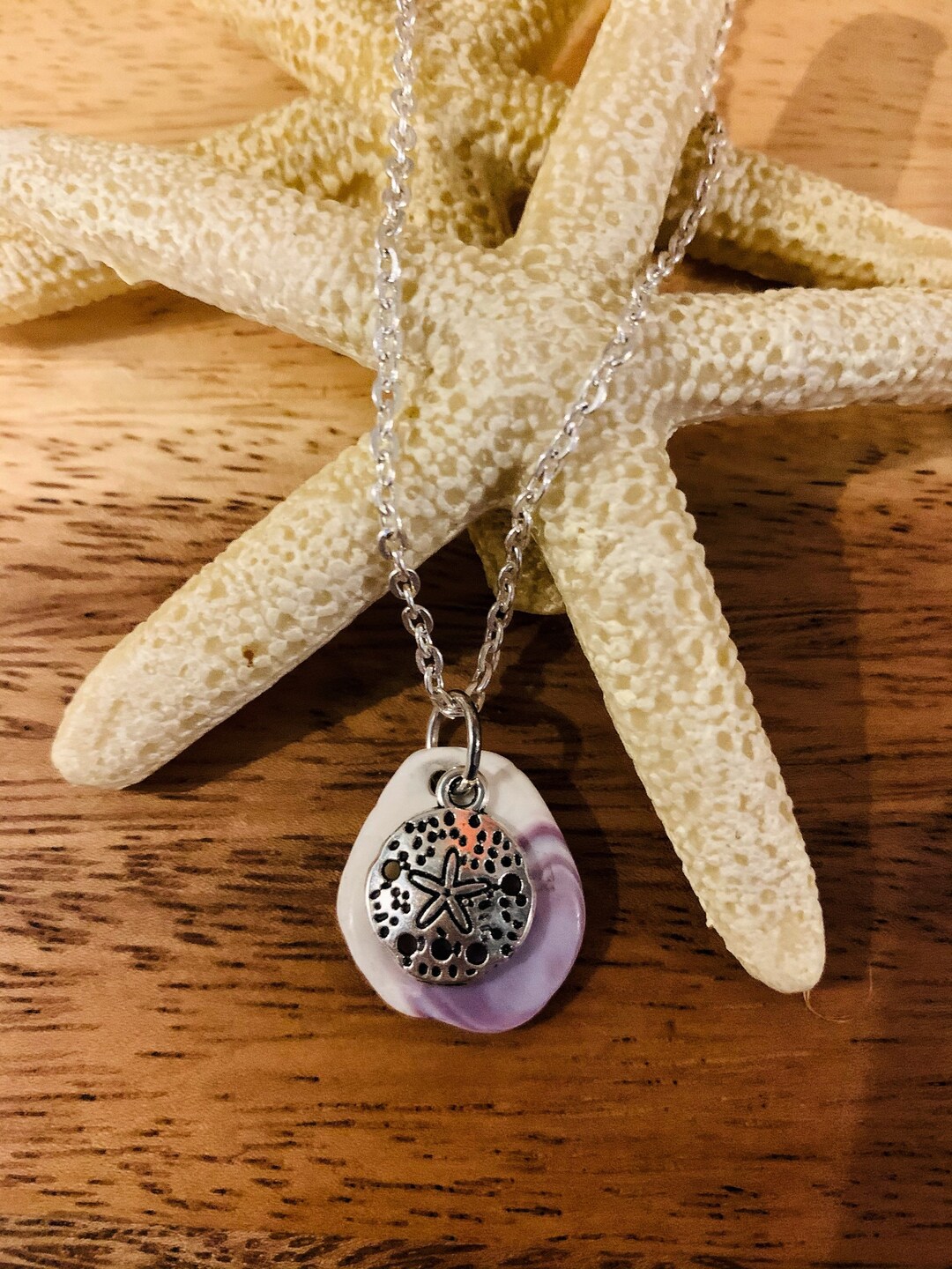 Genuine Purple Wampum Shell Necklace With Sand Dollar Charm - Etsy