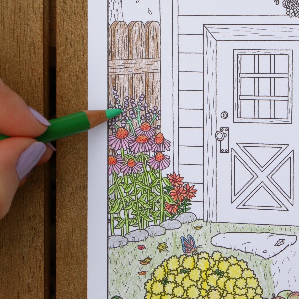 Autumn Cottage Printable Coloring Page - Etsy