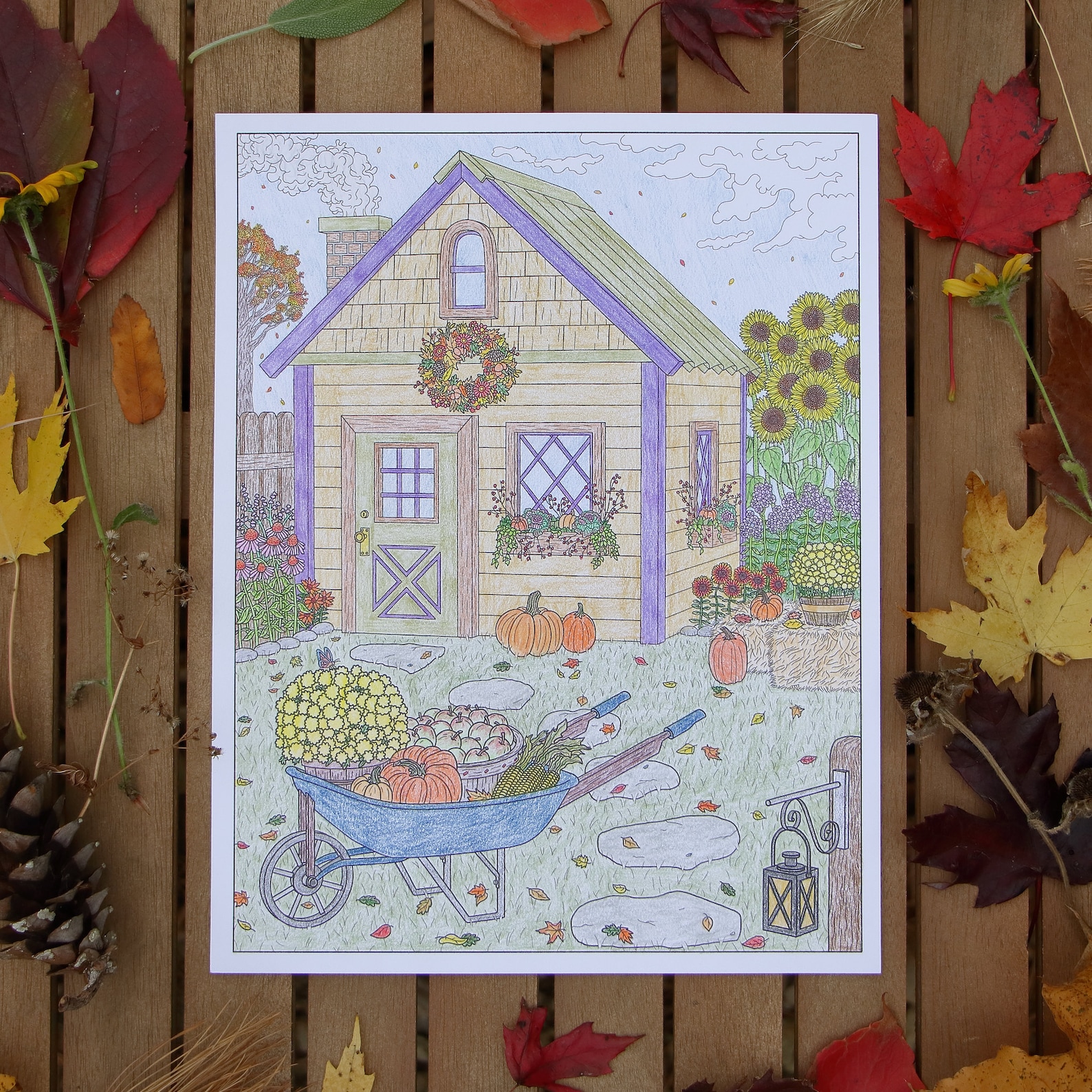 Autumn Cottage Printable Coloring Page - Etsy