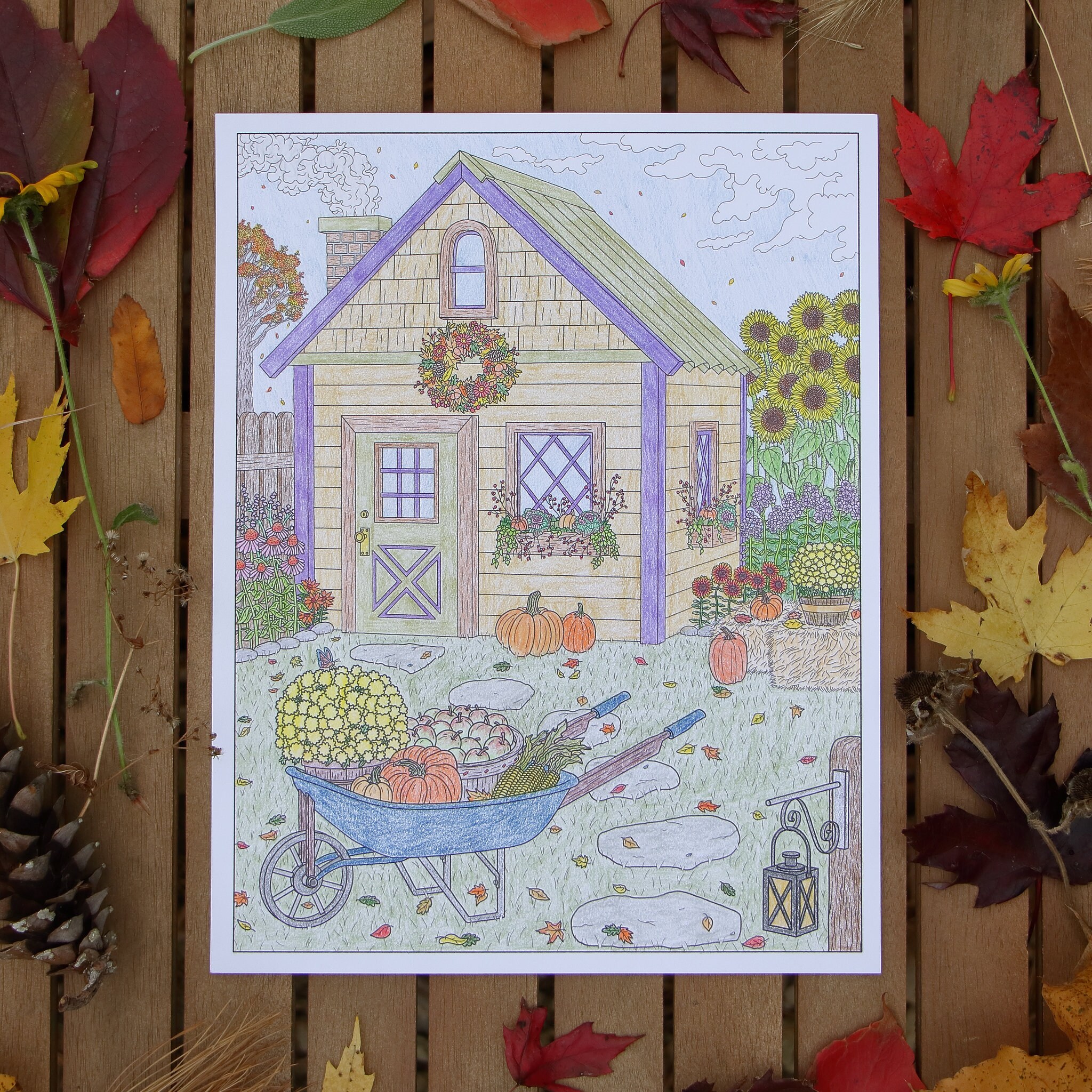 Autumn Cottage Printable Coloring Page - Etsy