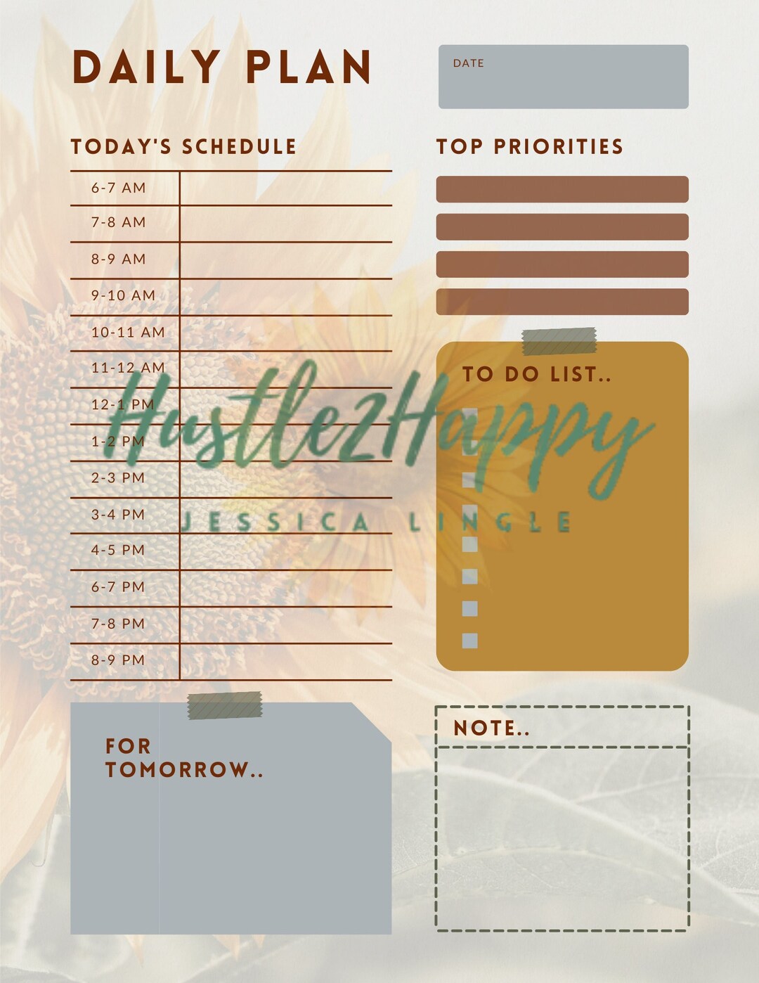 Printable Daily Planner- Sunflower - Etsy