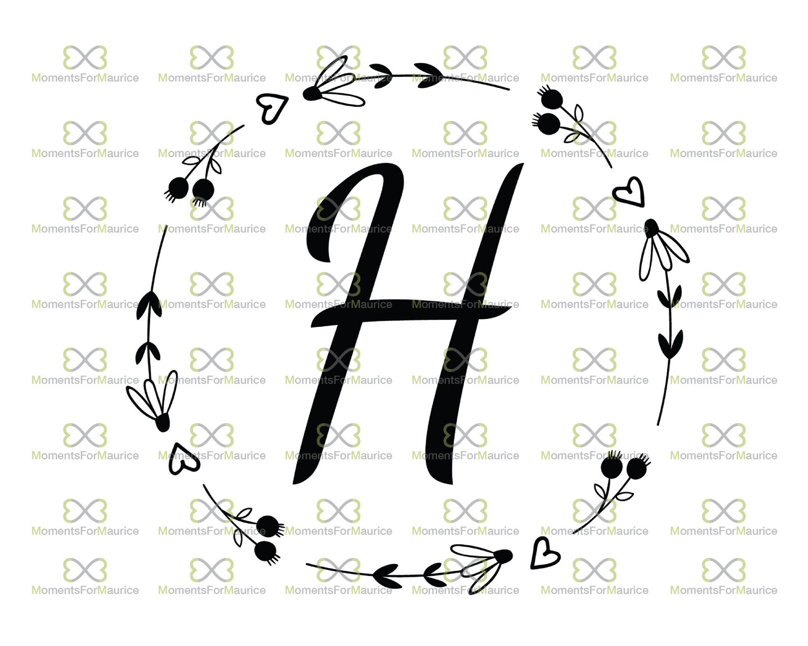 H Initial Svg Floral Initial Svg Initial Monogram Svg - Etsy
