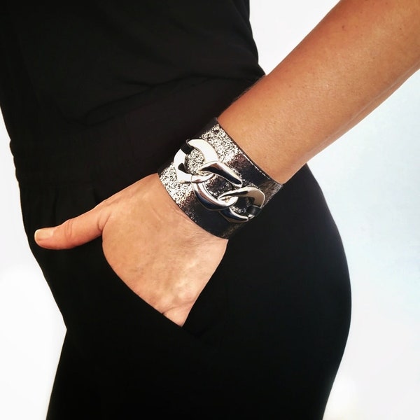 Wide Leather Cuff - Etsy