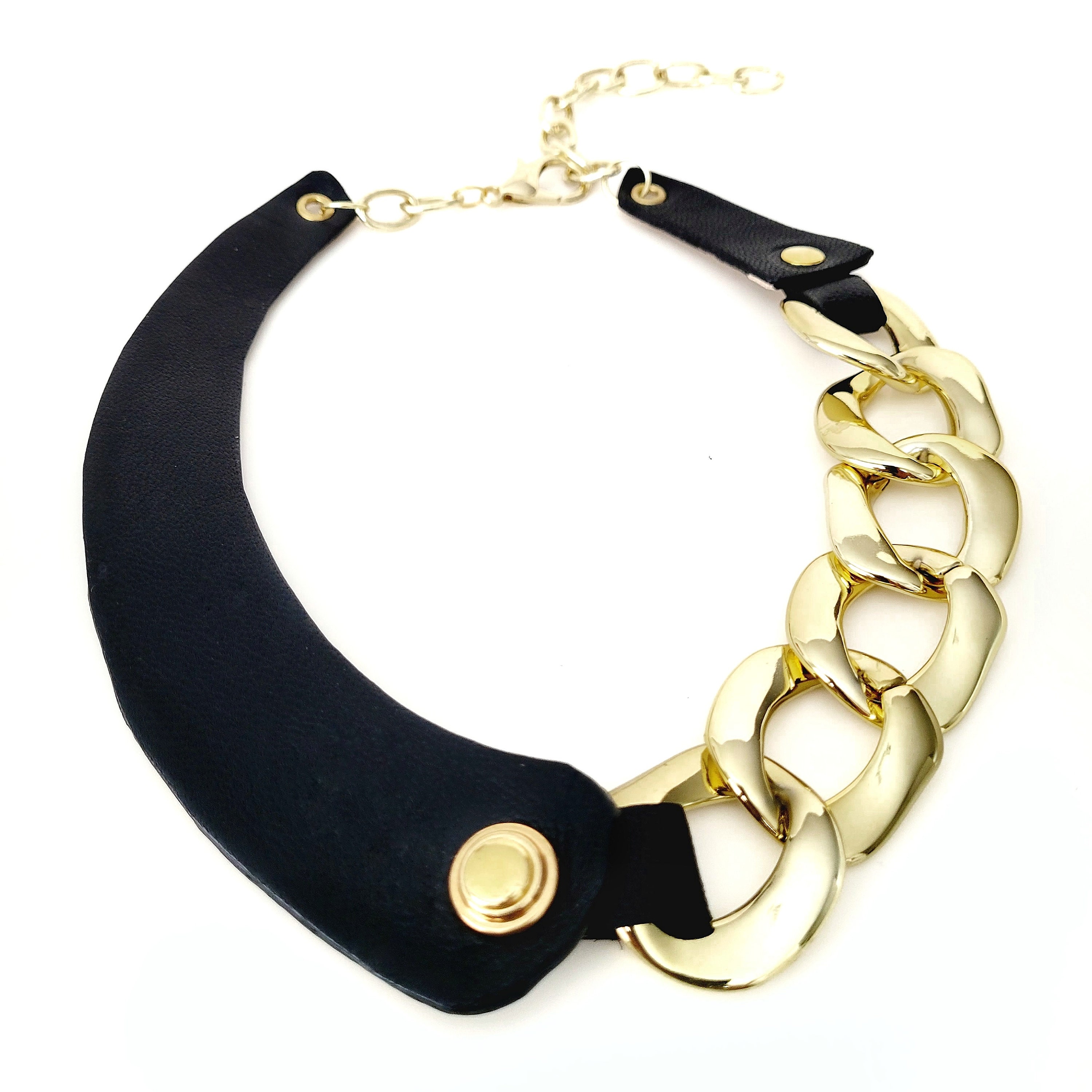 Wide Leather Choker W Chunky Chain/ Oversized Curb Chain Choker / Big ...