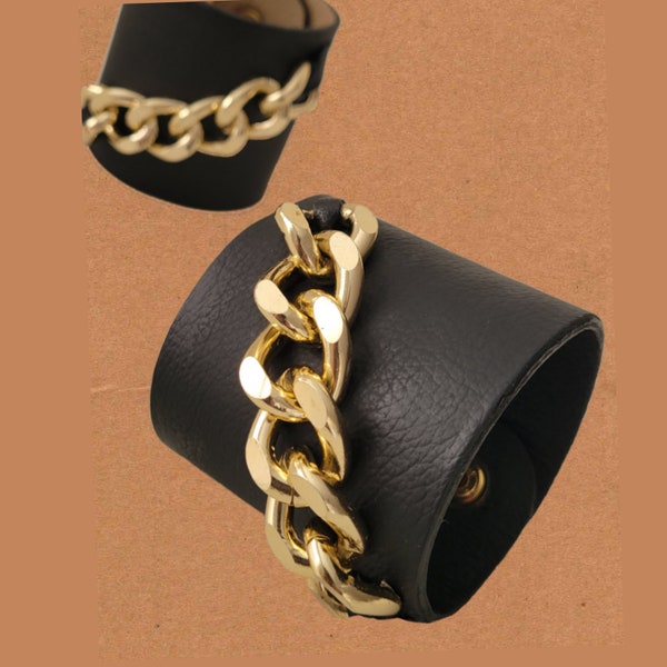 Gold Leather Cuff - Etsy