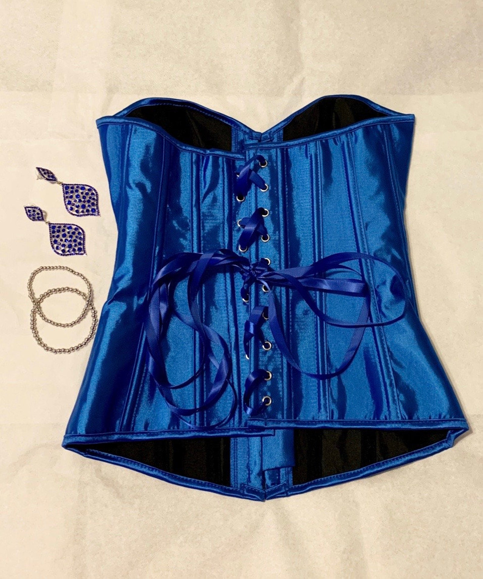 Blue Corset Lace up Corset Blue Bustier Satin Corset - Etsy