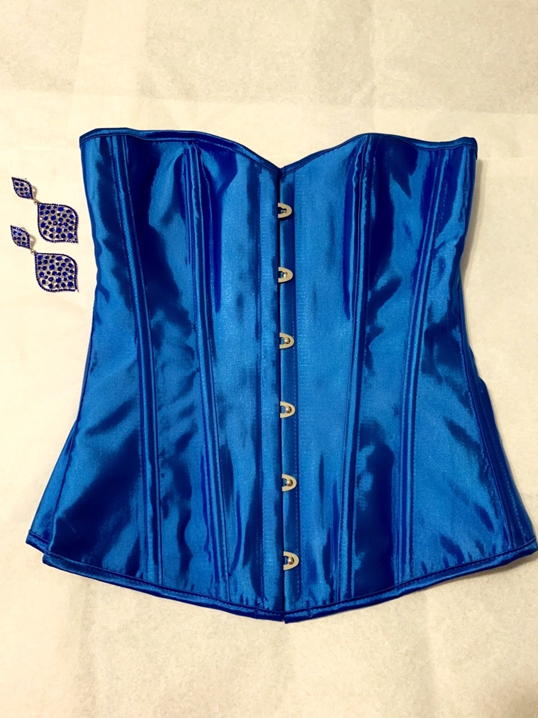 Blue Corset Lace up Corset Blue Bustier Satin Corset - Etsy