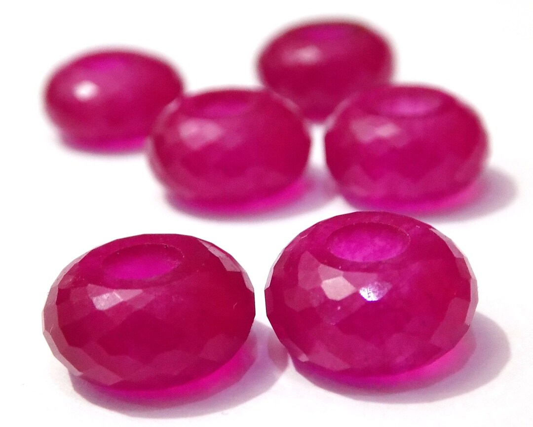 Fochsia Jade European Handmade Faceted Rondelle Big Hole Beads 8x14mm 5 ...