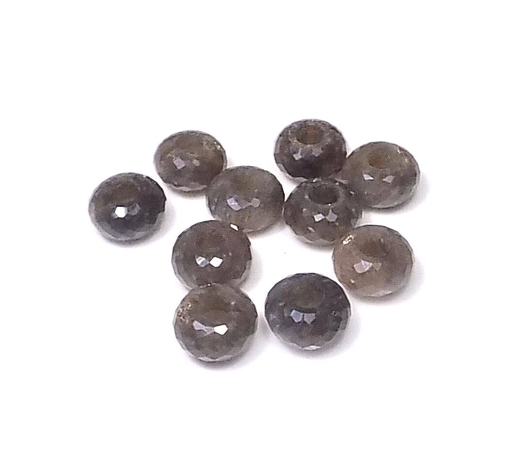 Natural Gray Moonstone Gemstone, Faceted Rondelle Beads, Big Hole Beads ...