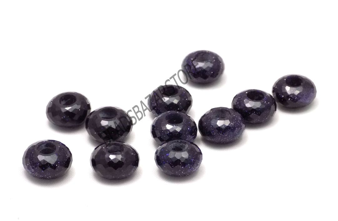 AAA Simulated Blue Sunstone, Handmade Faceted Rondelle Beads, Big Hole ...