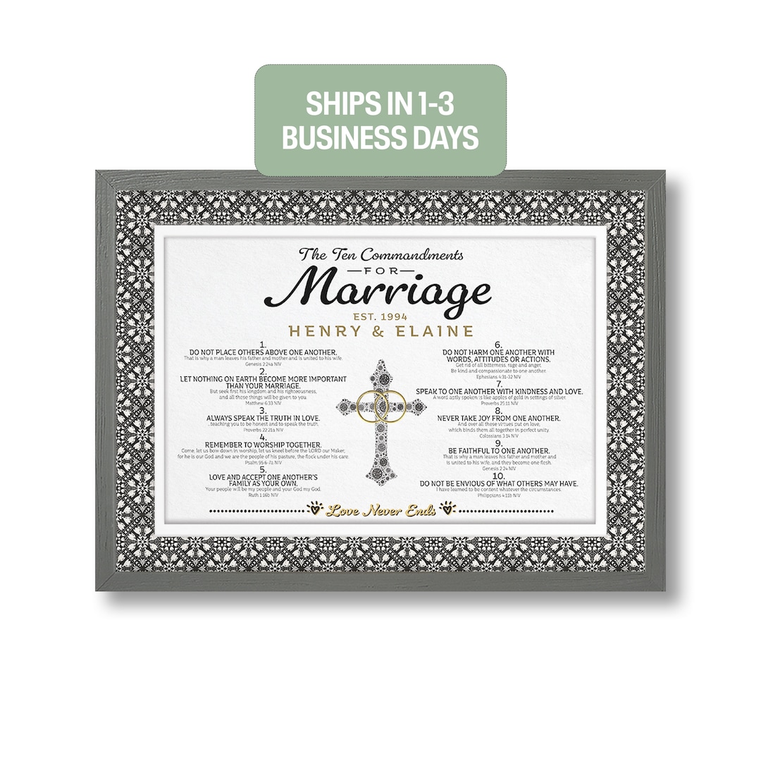 10 Commandments for Marriage | Personalized Framed Print Wedding Gift ...