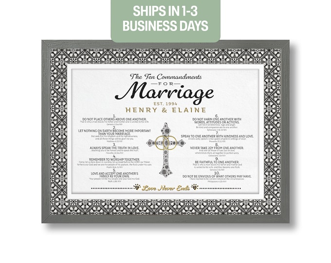 10 Commandments for Marriage | Personalized Framed Print | Wedding Gift ...