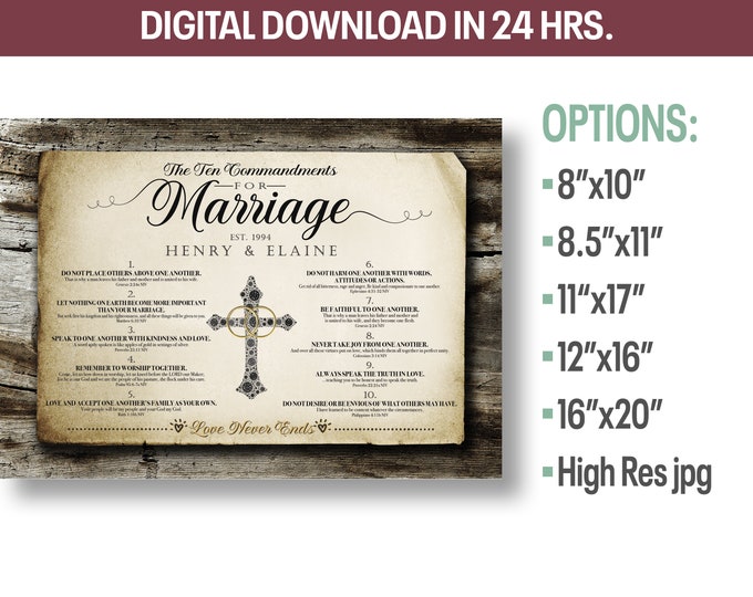 10 Commandments for Marriage Personalized Print Digital Download ...