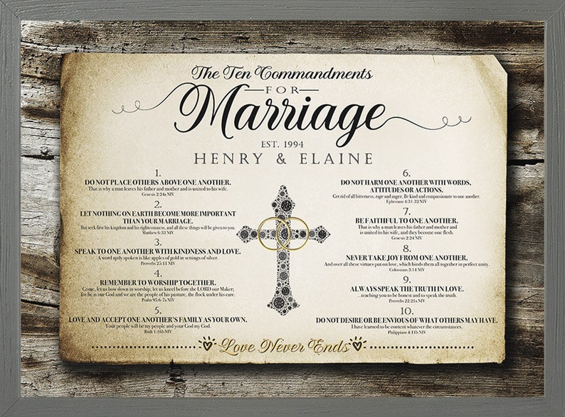 10 Commandments for Marriage | Personalized Framed Print Wedding Gift ...