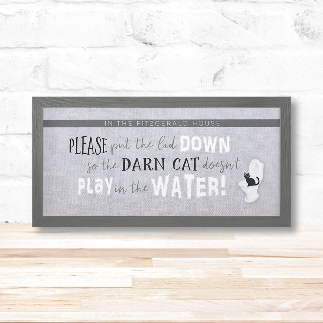 Cat Close the Lid Personalized Sign, Four Frame Finishes, Wall Decor ...