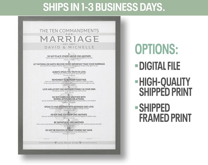 10 Commandments for Marriage | Personalized Framed Print | Wedding Gift ...