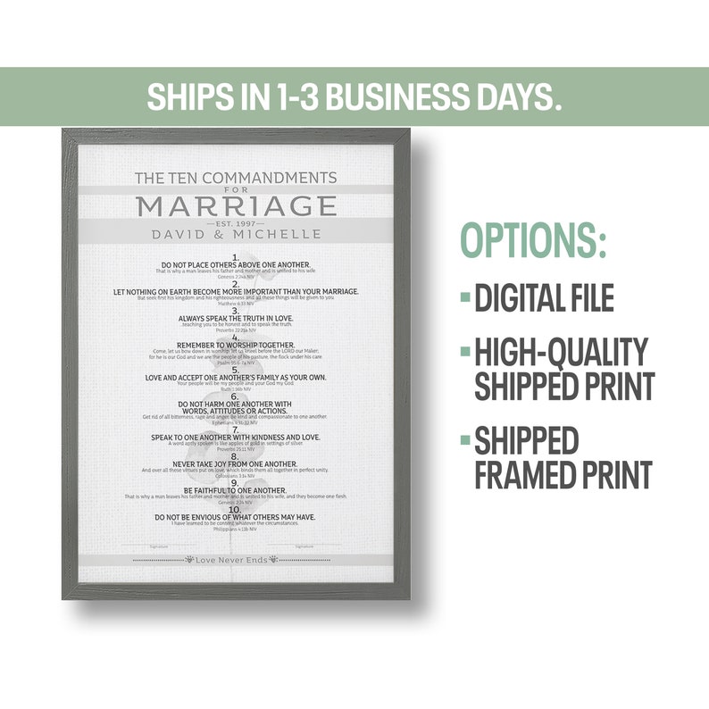 10 Commandments for Marriage | Personalized Framed Print | Wedding Gift ...