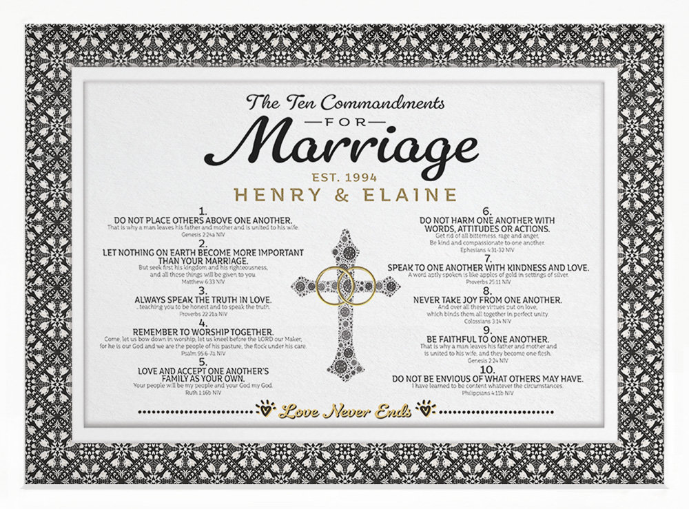 10 Commandments for Marriage | Personalized Framed Print Wedding Gift ...