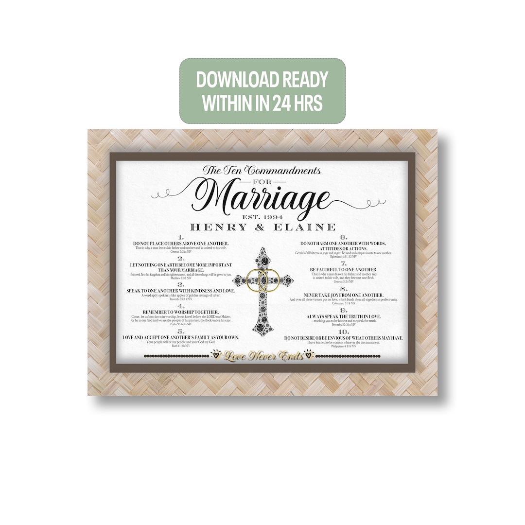 10 Commandments for Marriage | Personalized Framed Print Wedding Gift ...