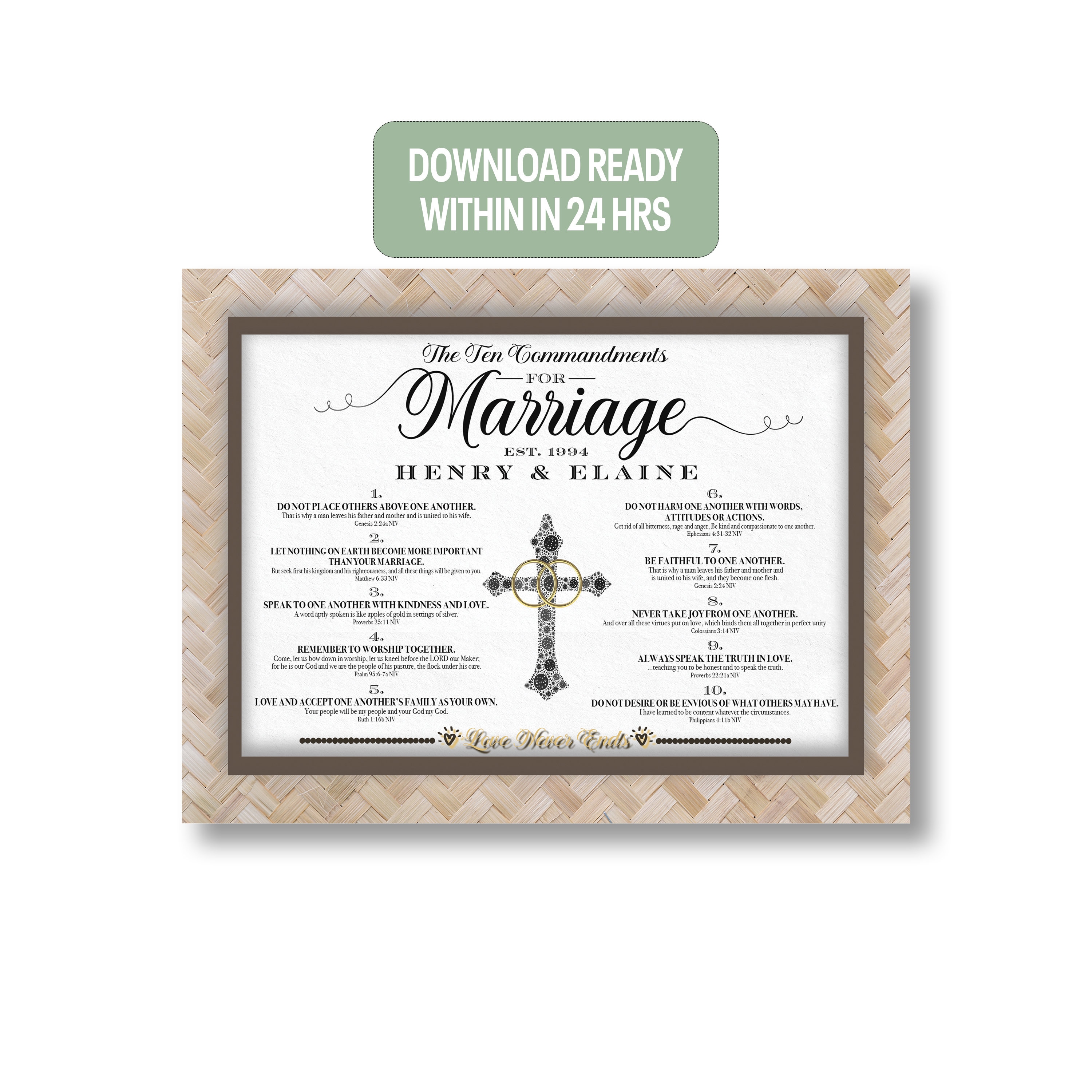 10 Commandments for Marriage | Personalized Framed Print Wedding Gift ...