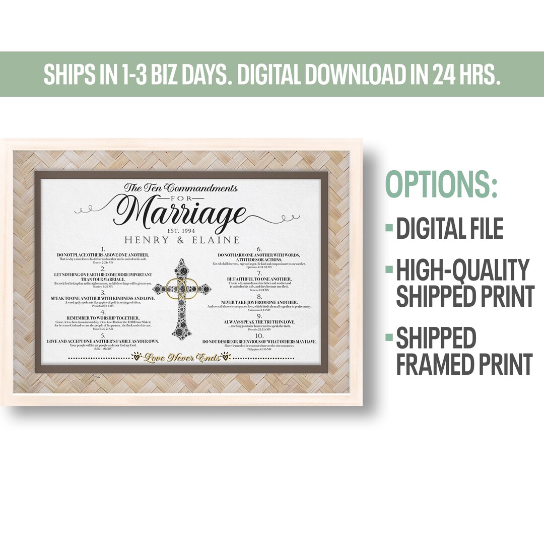 10 Commandments for Marriage Personalized Framed Print or Digital ...