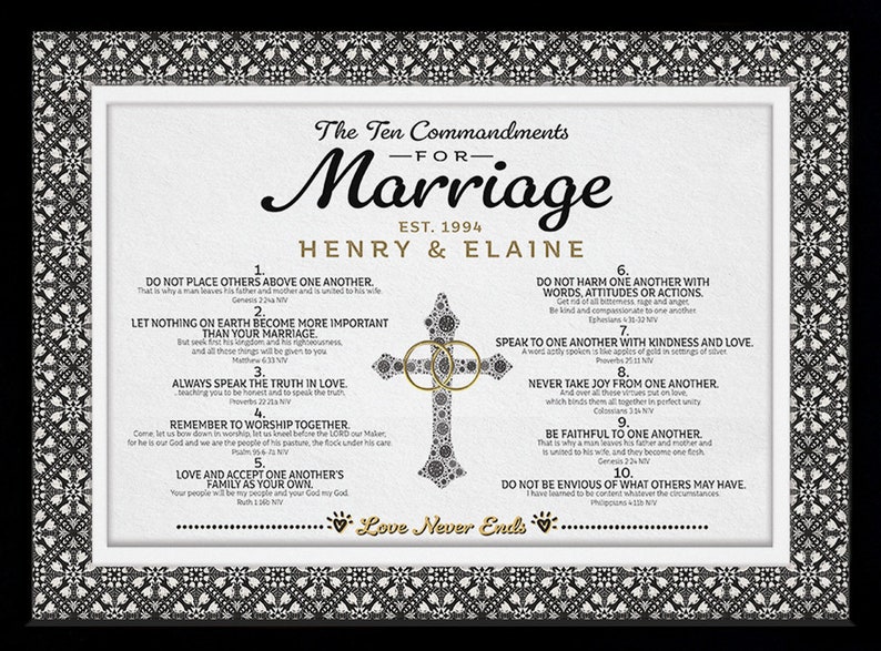 10 Commandments for Marriage | Personalized Framed Print Wedding Gift ...