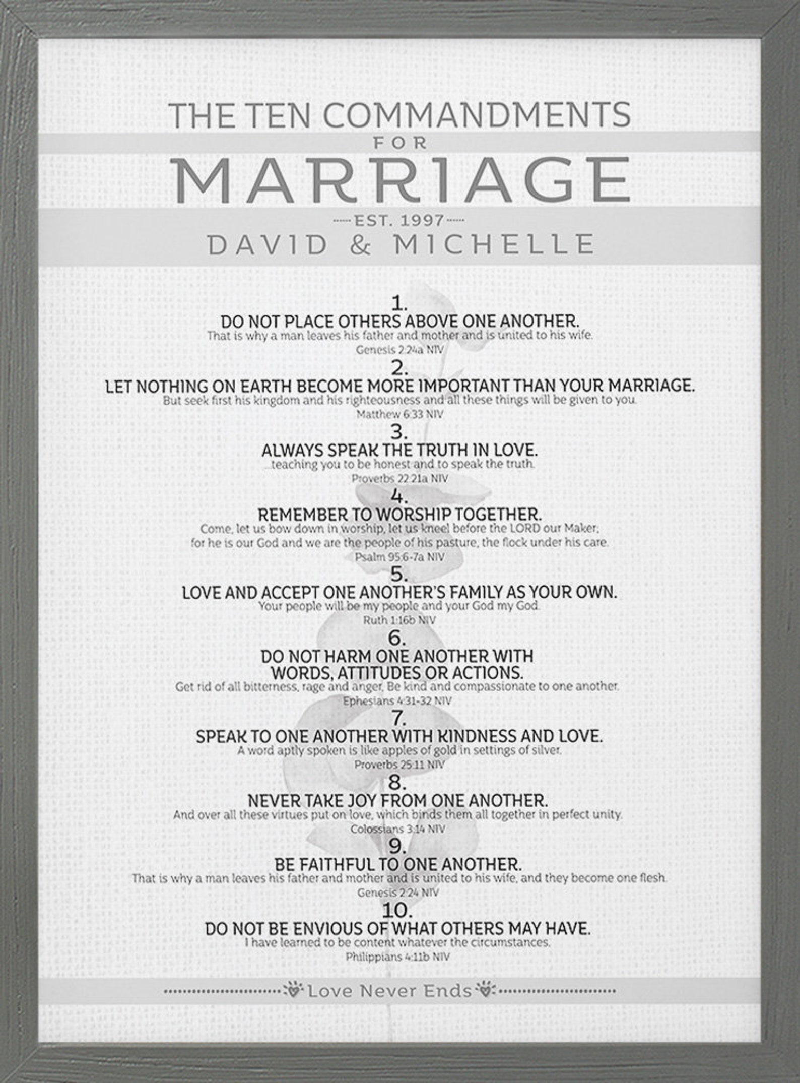 10 Commandments for Marriage | Personalized Framed Print | Wedding Gift ...