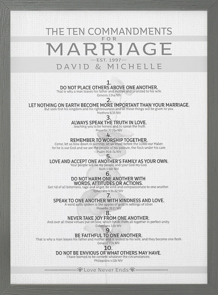 10 Commandments for Marriage | Personalized Framed Print | Wedding Gift ...