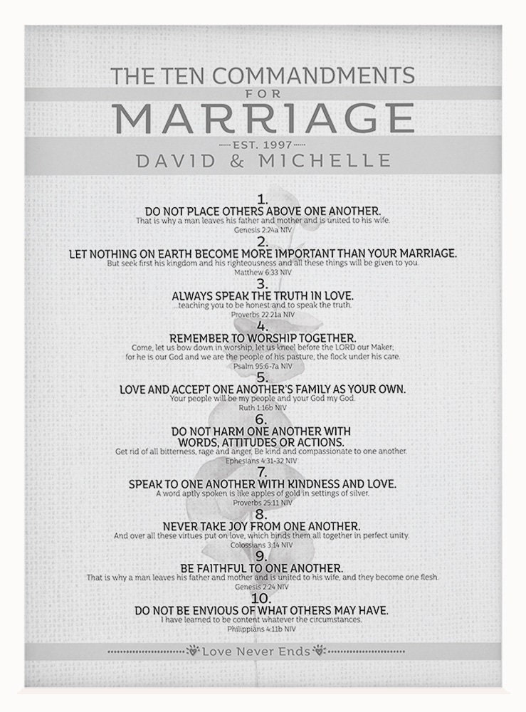 10 Commandments for Marriage | Personalized Framed Print | Wedding Gift ...