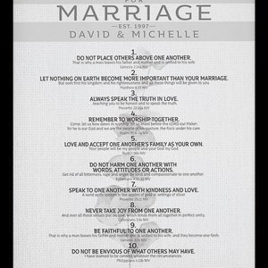 10 Commandments for Marriage | Personalized Framed Print | Wedding Gift ...