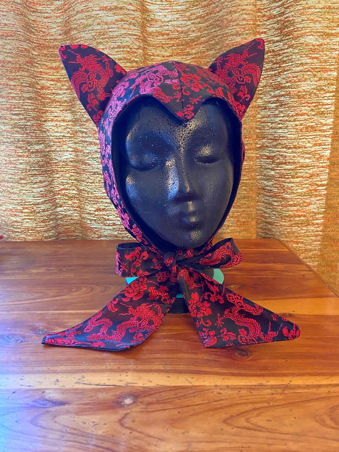 SPECIAL EDITION Chinese Brocade Vintage-style KITTYHAT Bonnet Hood With ...