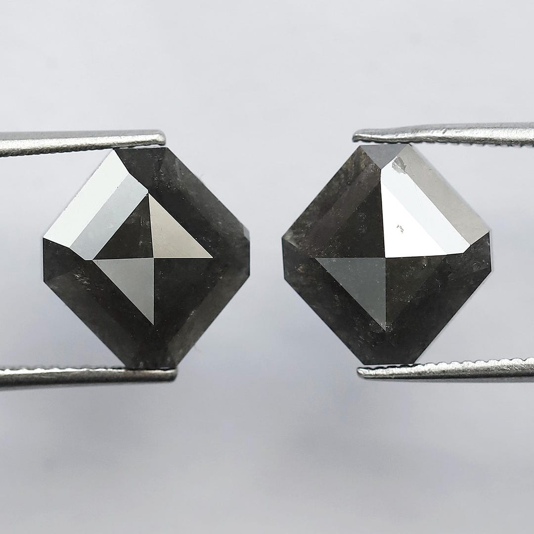 8.70 Carat Geometric Salt and Pepper Diamond Pair: Step Cut Loose ...