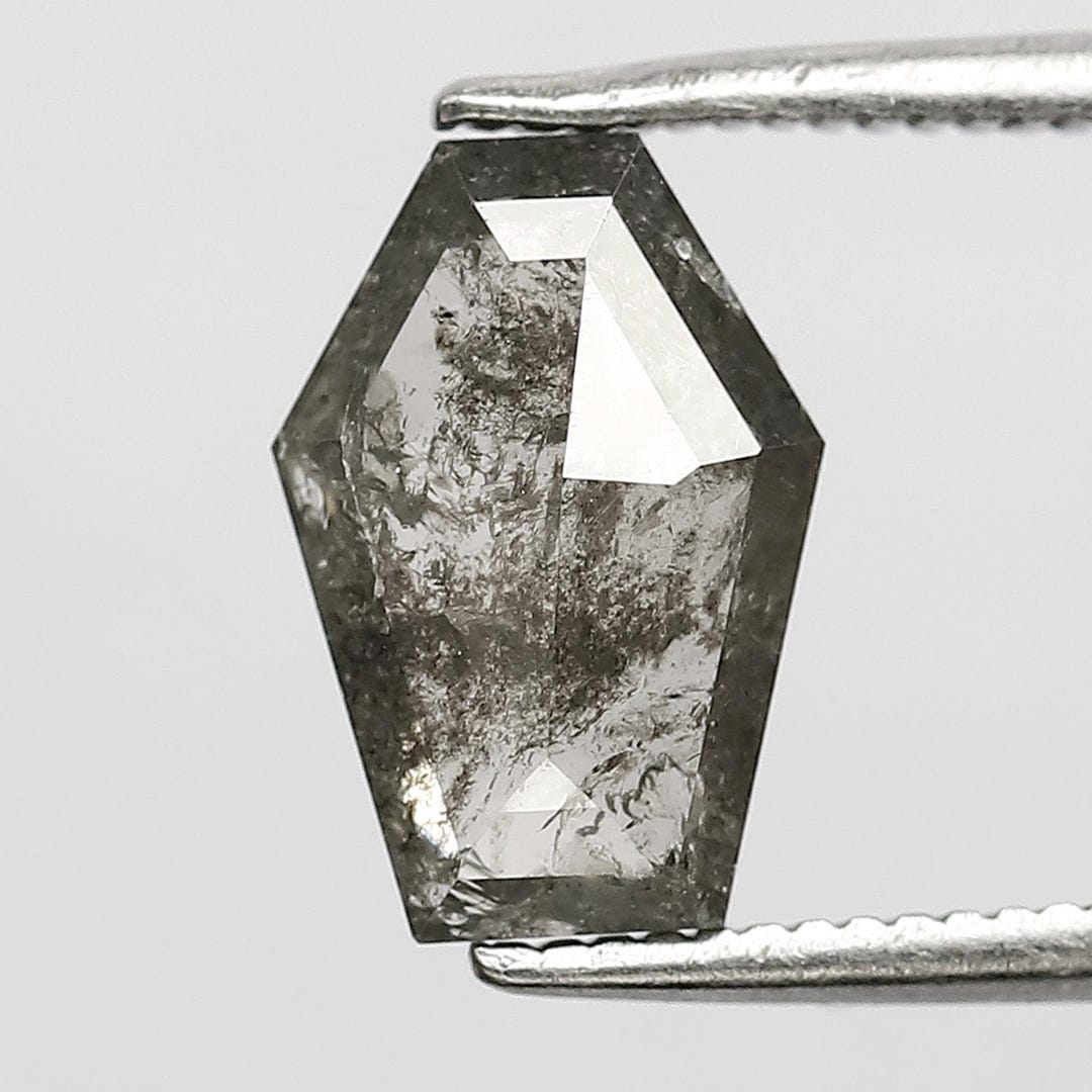 1.70 CT Elongated Coffin Half Fancy Cut Salt and Pepper Loose Diamond ...