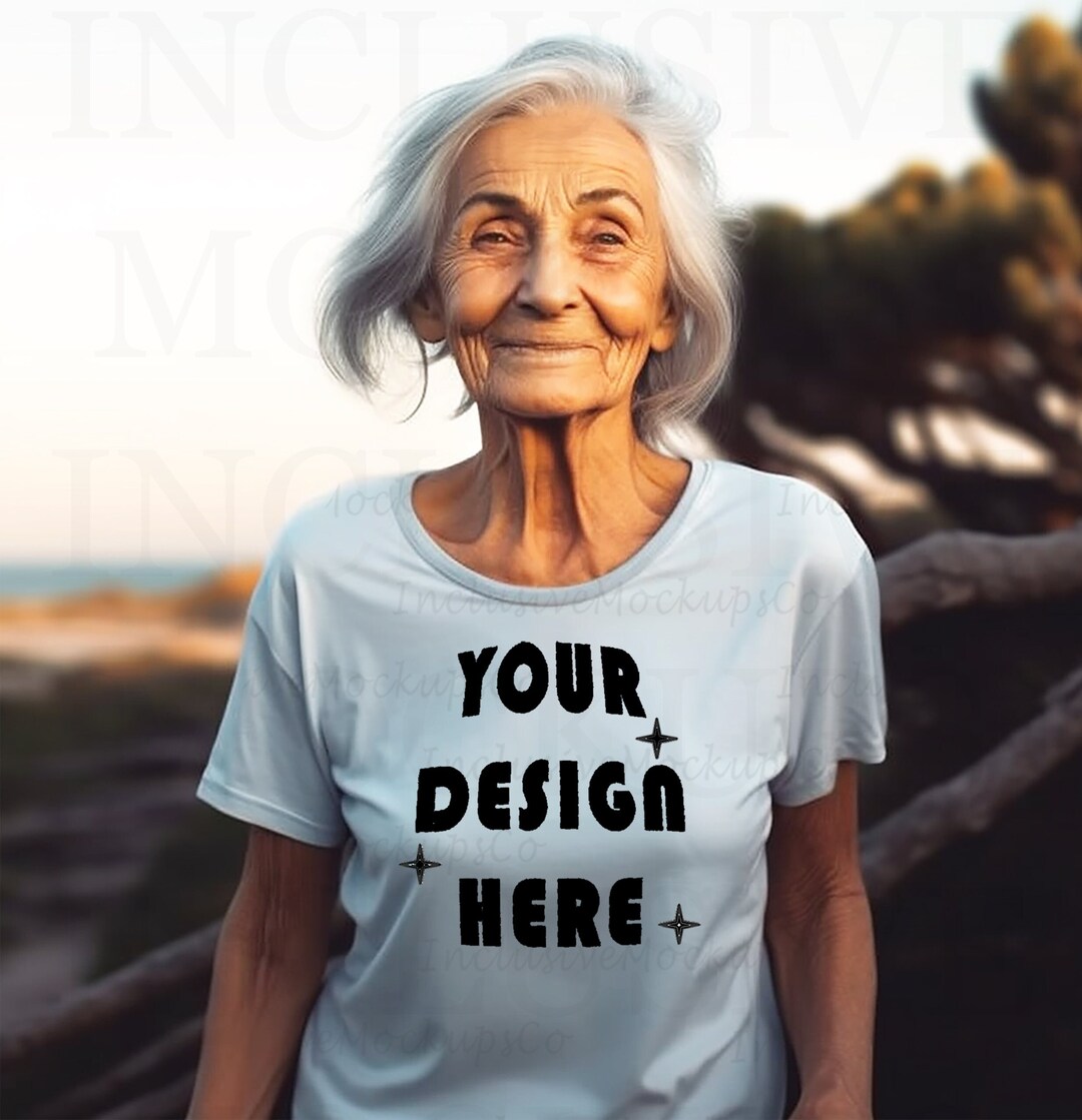 Senior Woman Mockup | White Tshirt Mockup | Old Woman Mockup | Eclectic ...