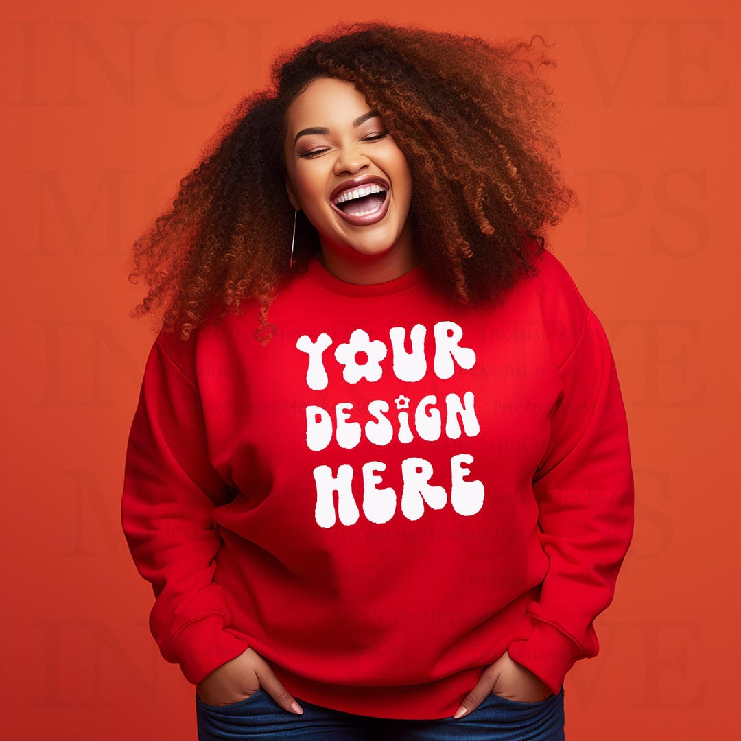 Plus Size Sweatshirt Mockup Black Model Red Gildan 18000 Mockup Plus ...