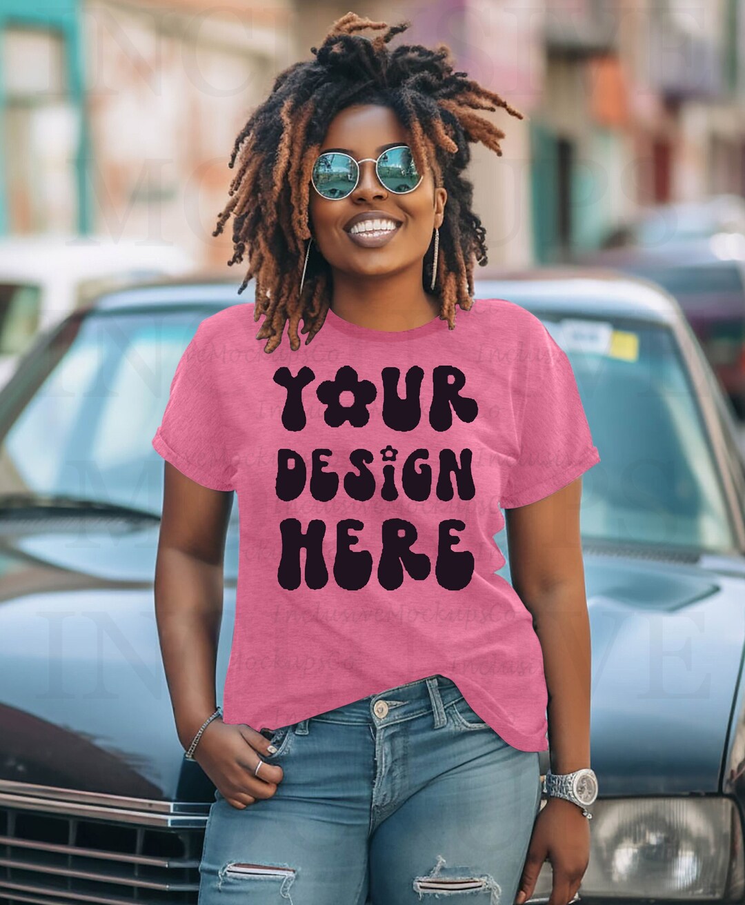 Black Model Mockup, Heather Charity Pink Bella Canvas 3001 Mockup ...