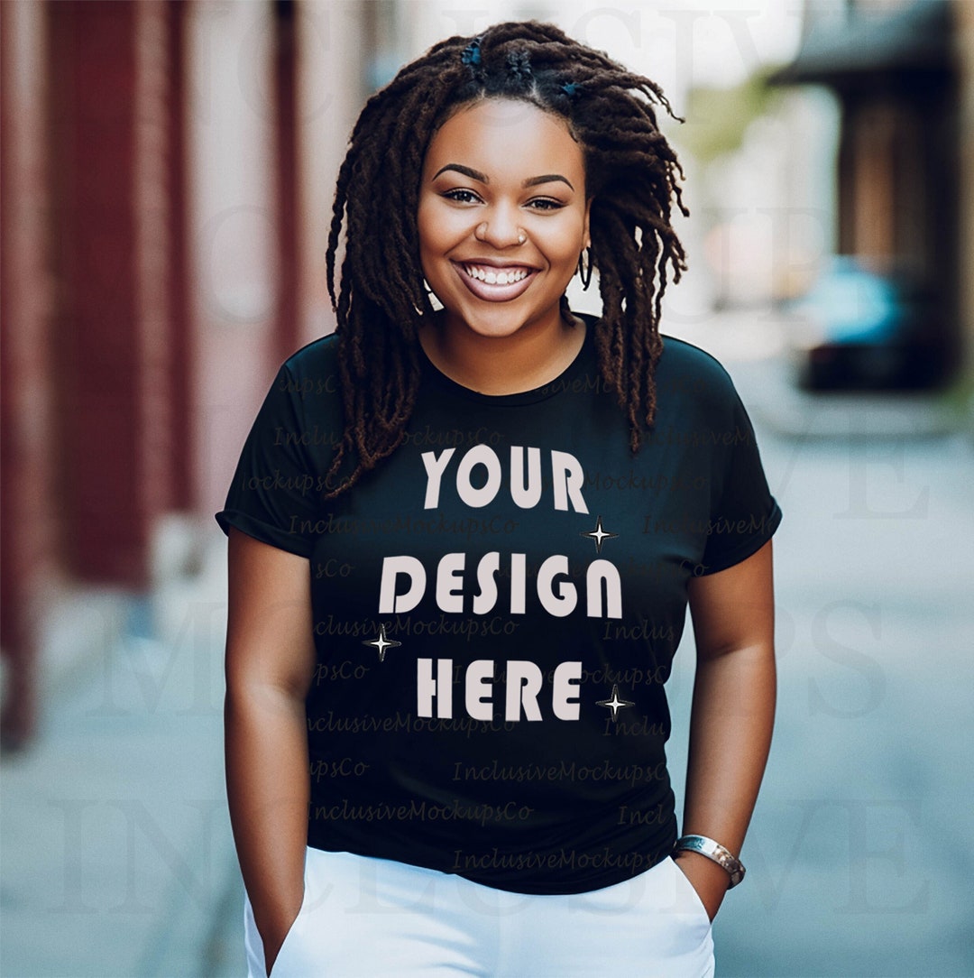 Black Model Mockup, Black Bella Canvas 3001 Mockup Shirt, Curvy Model ...