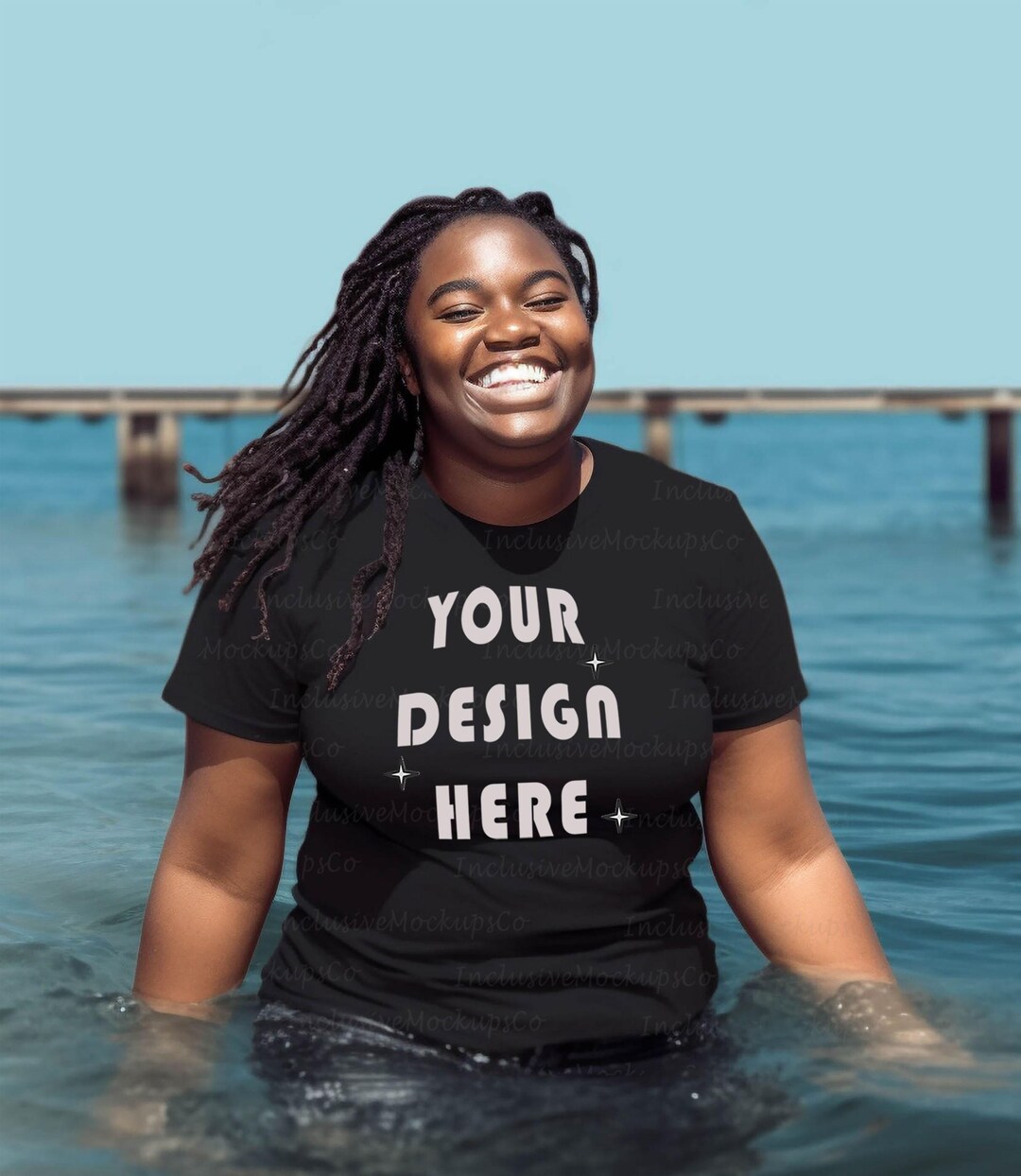 Black Model Mockup | Plus Size Mockup | Black Bella Canvas 3001 Mockup ...