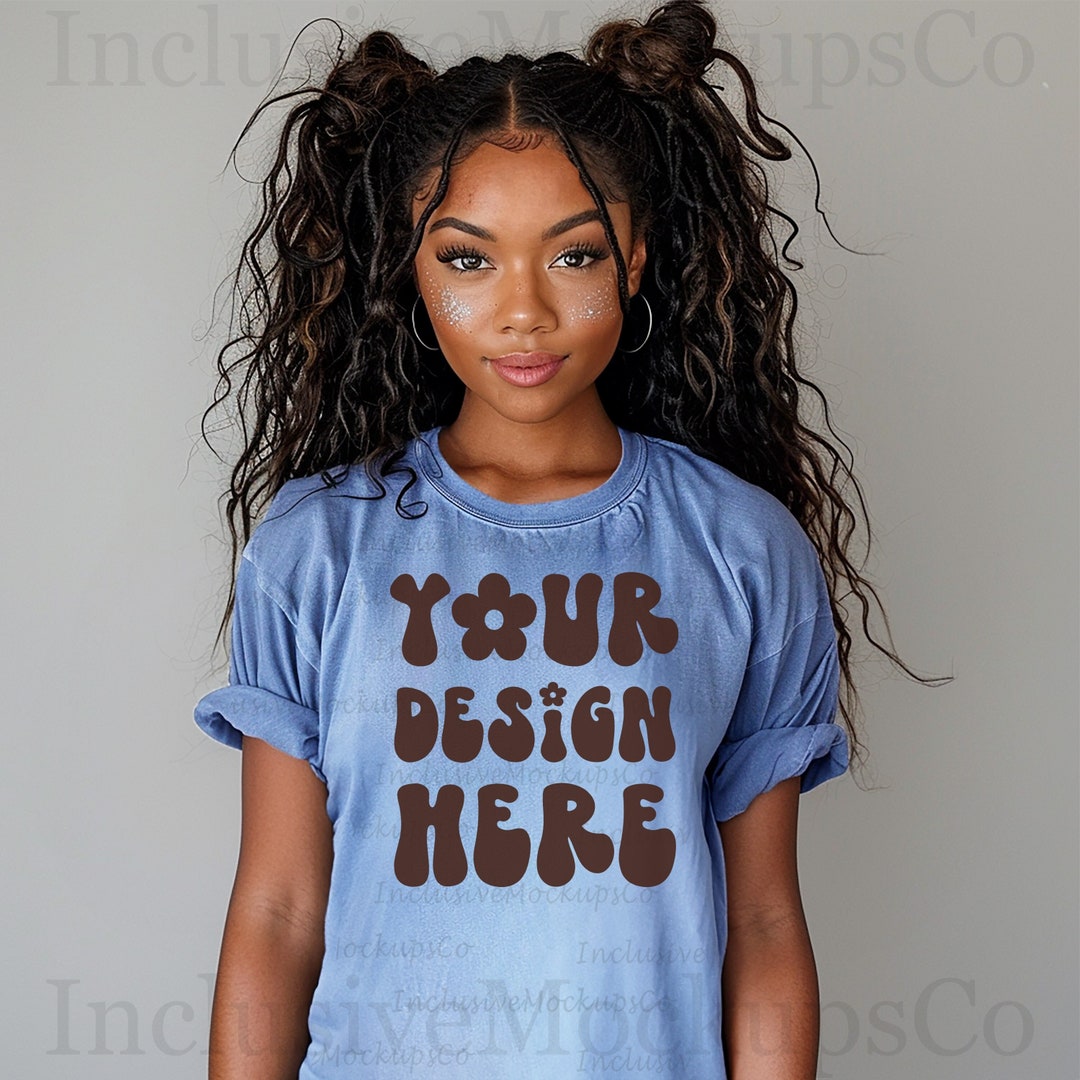 Black Model Mockup Washed Denim Comfort Colors Mockup C1717 Washed ...