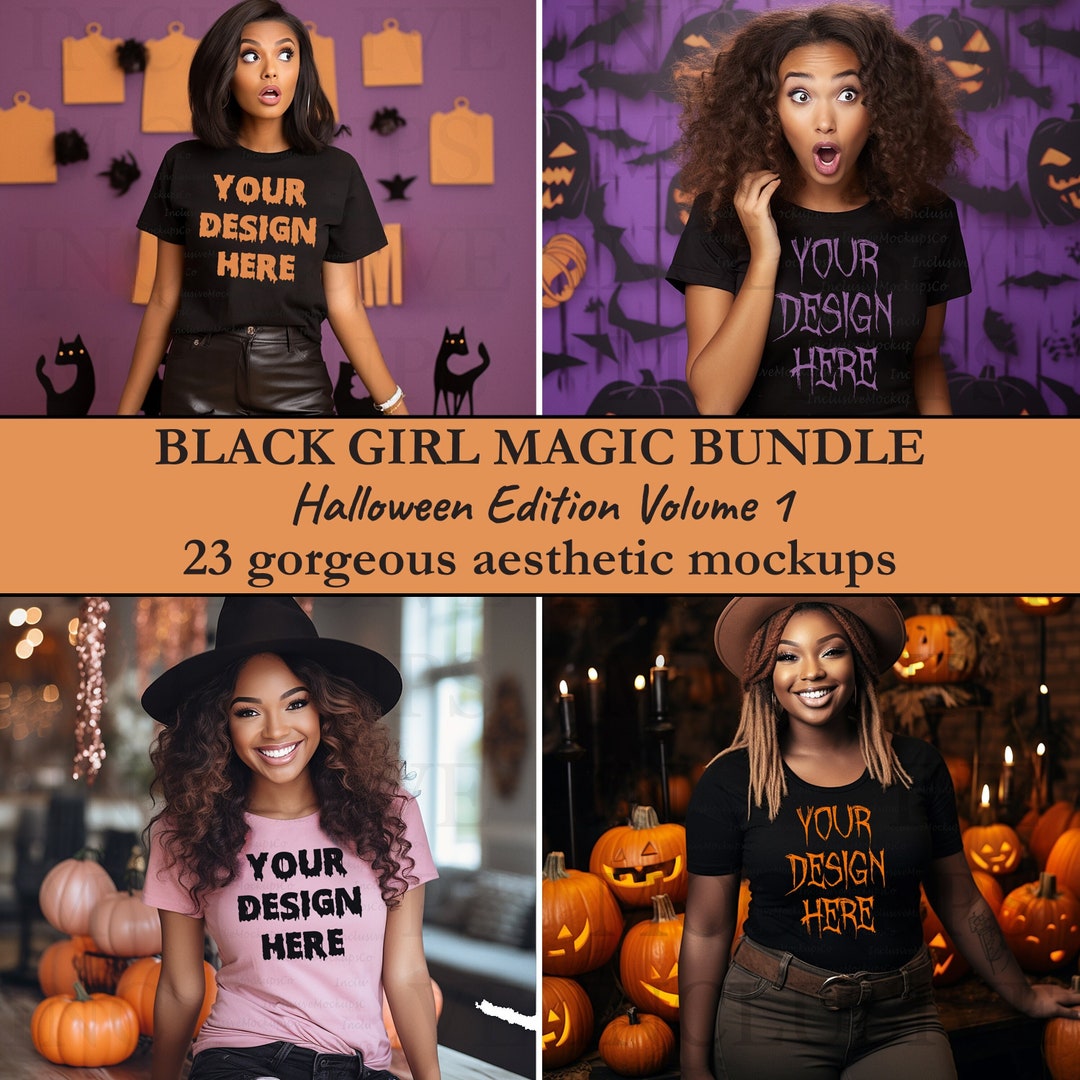 23 Black Model Pink Halloween Mockup Women T Shirt Bundle Mock up ...
