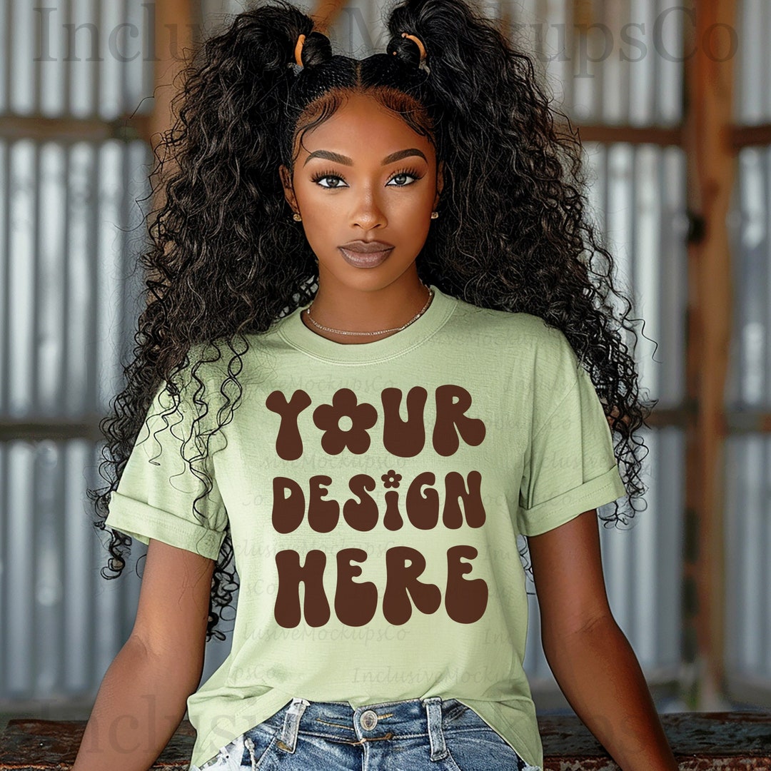 Black Model Mockup Celadon Comfort Colors Mockup 1717 Celadon Mockup ...
