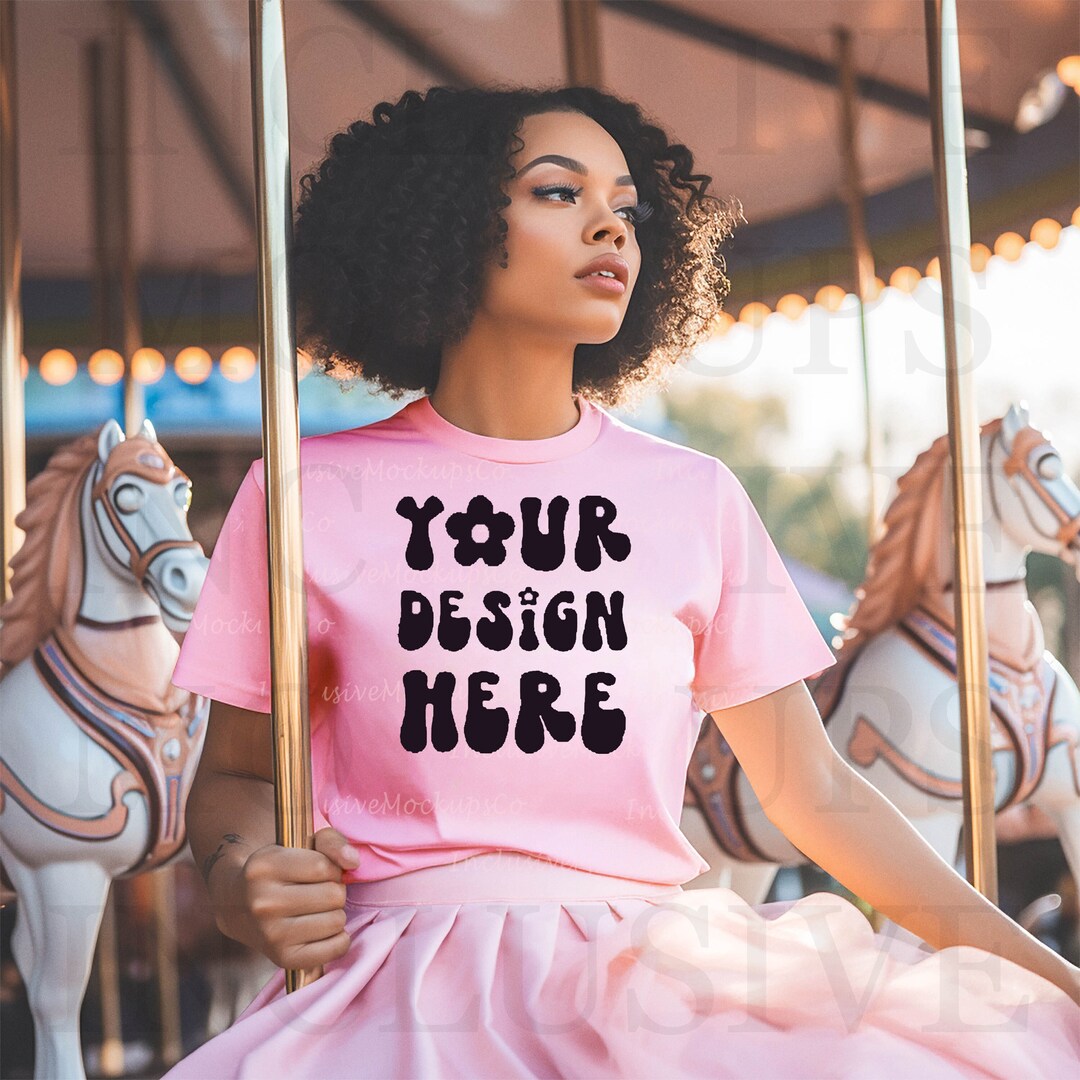 Black Model Mockup Pink Bella Canvas Shirt Mock up Soft Pink Blossom ...