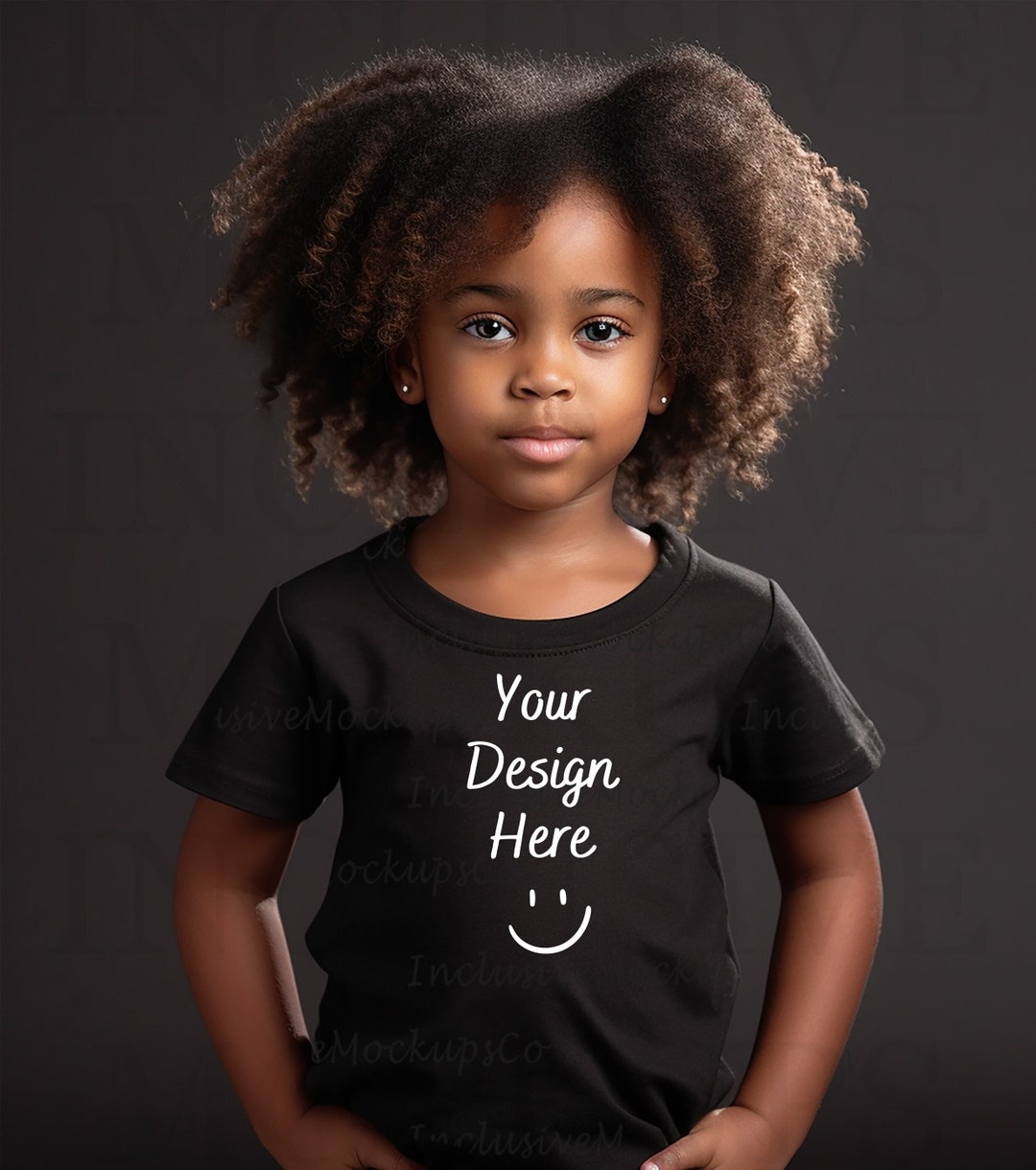 Little Black Girl Mockup | Black Bella Canvas 3001 Child Mockup | Kid ...