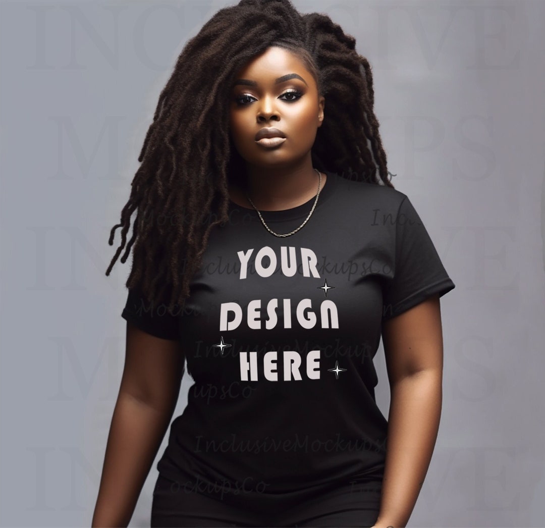 Plus Size Black Model Mockup | Black Bella Canvas 3001 Mockup | Plus ...
