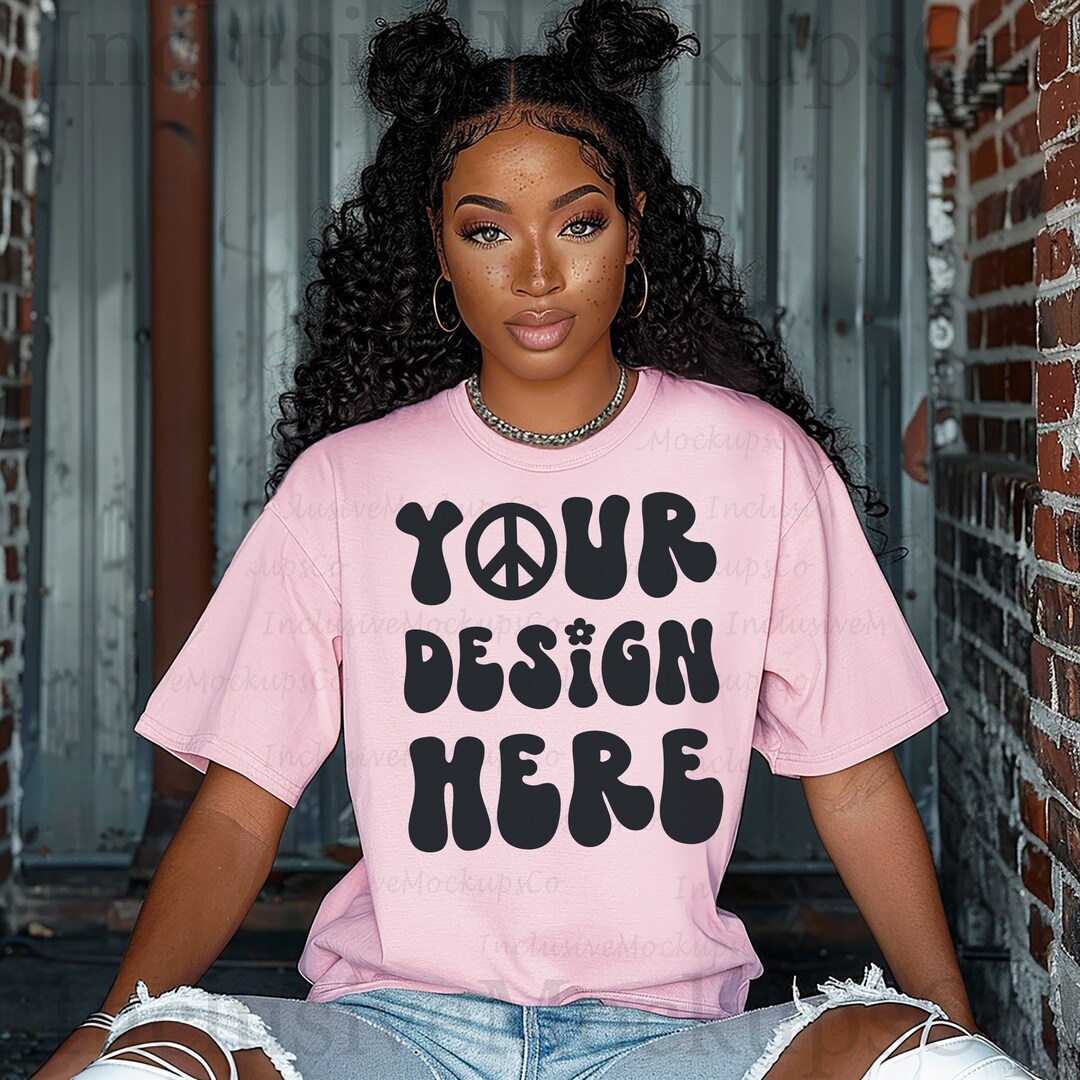 Black Model Mockup Blossom Comfort Colors 1717 Shirt Mock up Soft Pink ...
