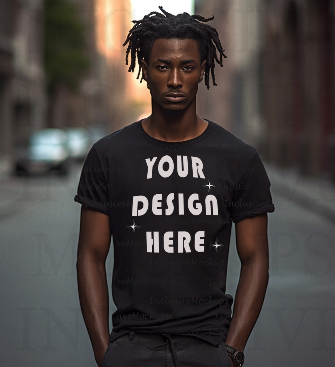 Black Model Mockup Black Gildan 64000 Shirt Mock up Black Male Model ...