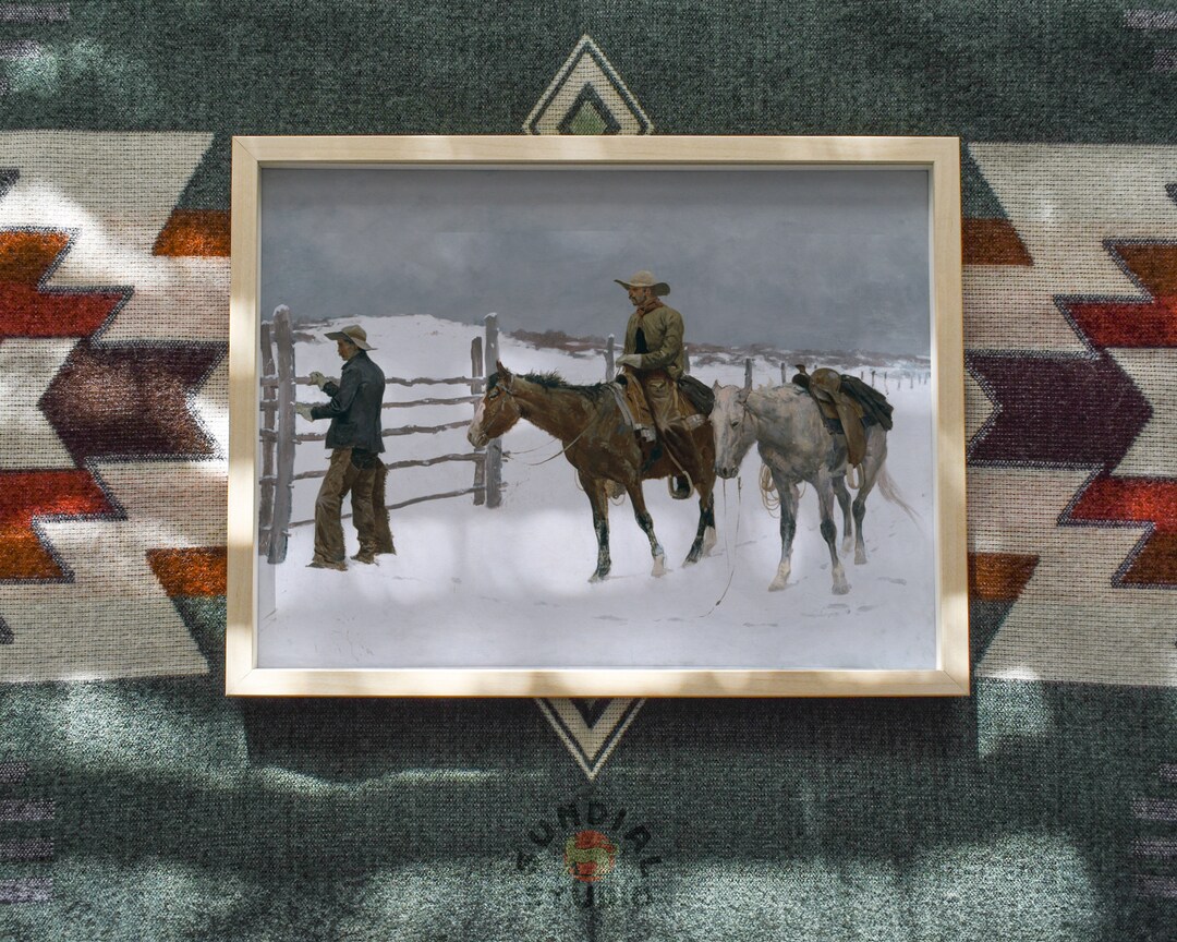 Snowy Landscape Cowboy Artwork, American Winter Wonderland Centerpieces ...