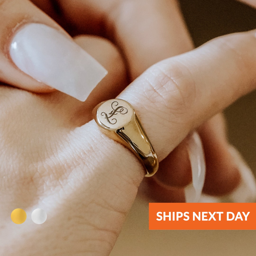Monogram Signet Ring for Women Gold Initial Ring Personalized Ring ...