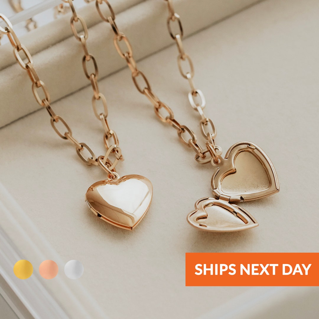 Personalized Gold Locket Necklace With Photo Heart Locket Jewelry With ...